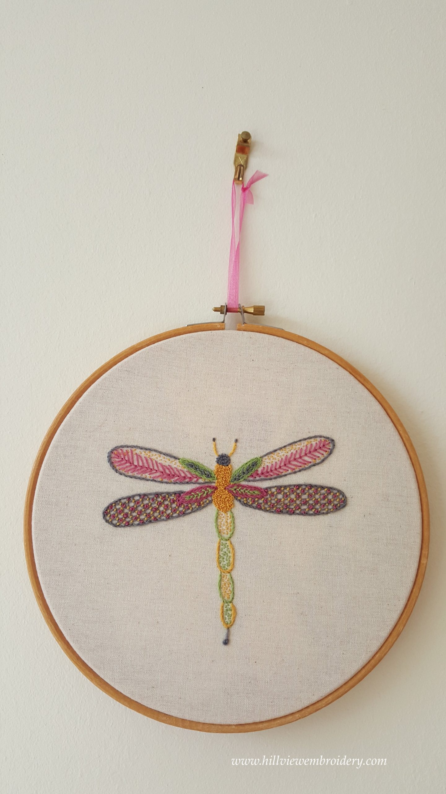 Finishing the crewel work dragonfly - Hillview Embroidery